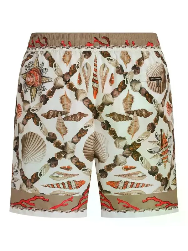 Dolce & Gabbana Shell-print Swim Shorts - Neutrals