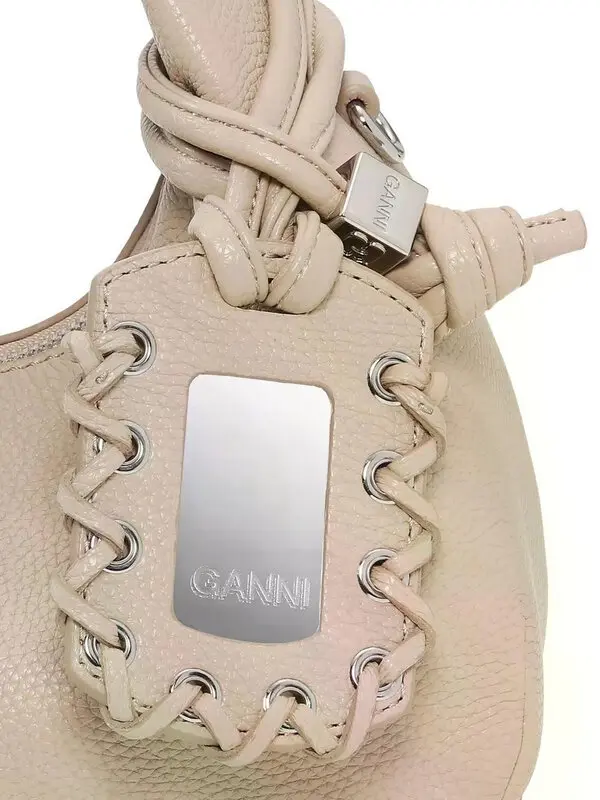 GANNI Mini Grained Leather Tote Bag With Butterfly Logo - Neutrals