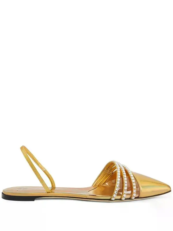 GIUSEPPE ZANOTTI Claráilie Rhinestone Embellished Flat Pumps - Gold