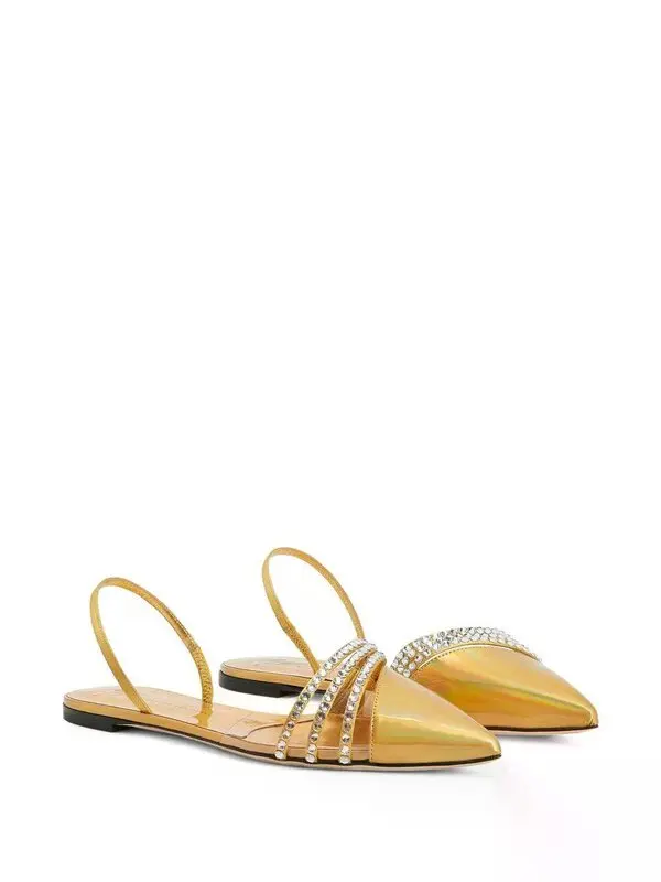 GIUSEPPE ZANOTTI Claráilie Rhinestone Embellished Flat Pumps - Gold