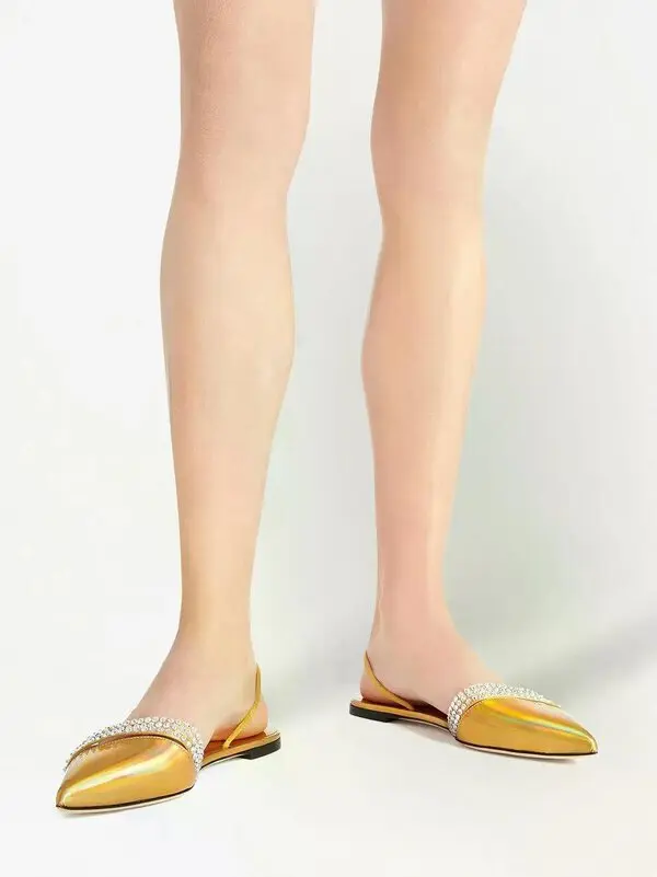 GIUSEPPE ZANOTTI Claráilie Rhinestone Embellished Flat Pumps - Gold