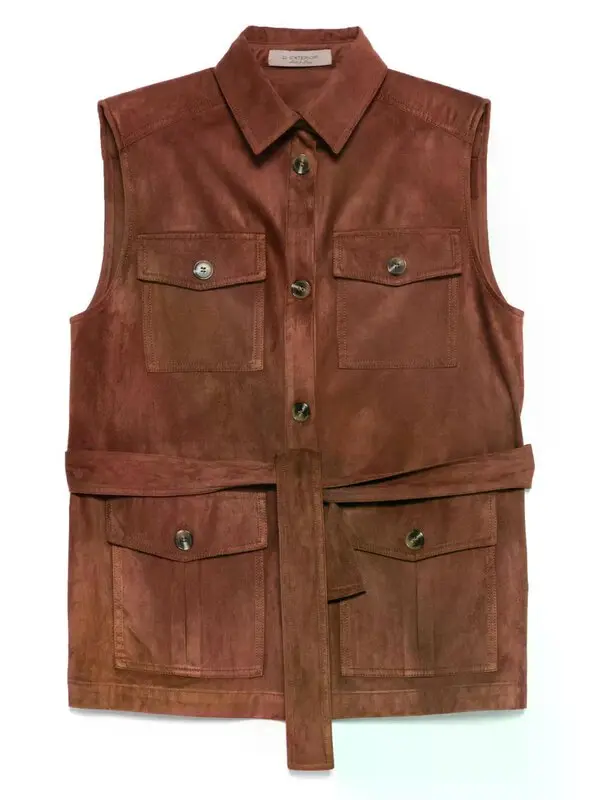D.exterior Button-up Gilet With Belt