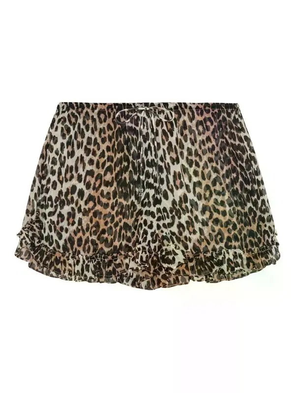 GANNI Leopard-print Ruffled Shorts - Neutrals