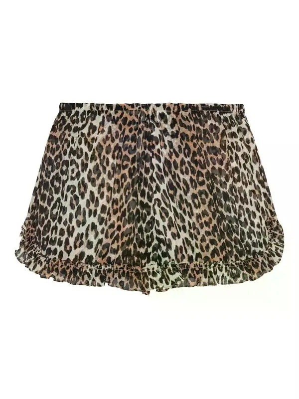 GANNI Leopard-print Ruffled Shorts - Neutrals