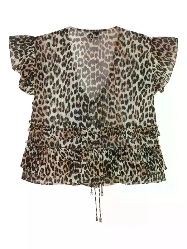 GANNI Leopard-print Ruffled Blouse