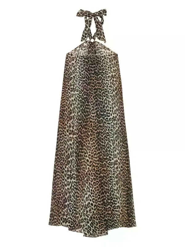 GANNI Leopard-print Halter Dress - Neutrals