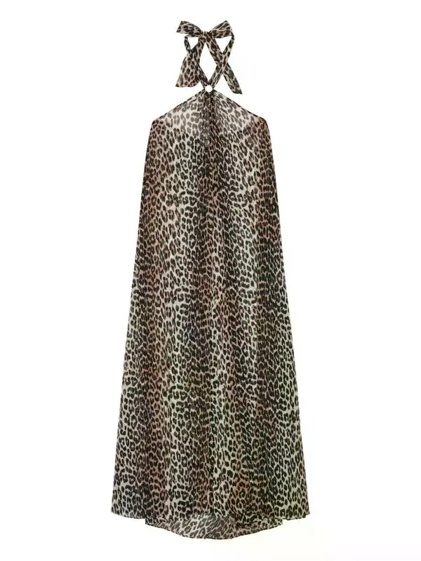 GANNI Leopard-print Halter Dress