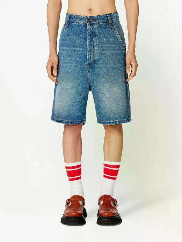 AMI Paris Alex Wide-leg Denim Shorts - Blue