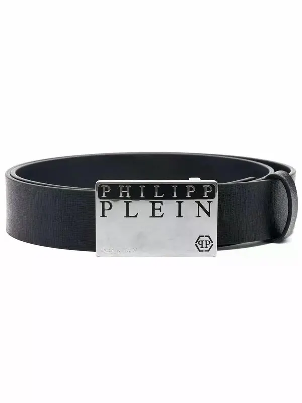 Philipp Plein Logo Buckle Leather Belt - Black
