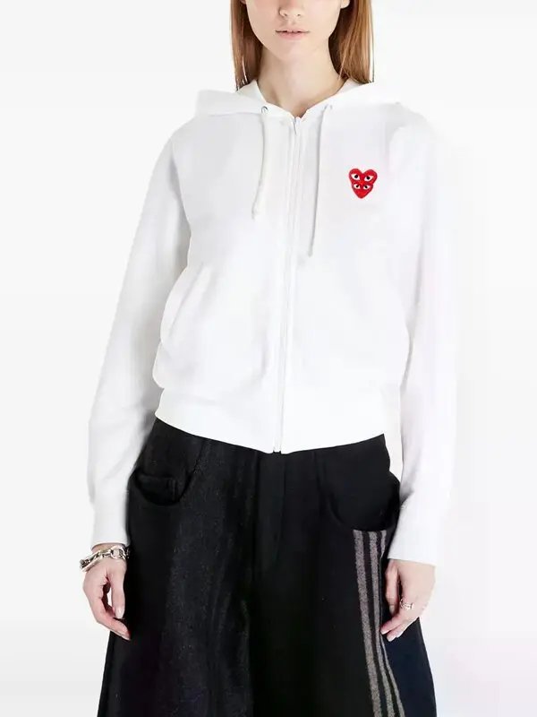 Play Comme Des Garcon Double Heart Zip-up Hoodie - White