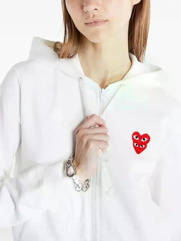Play Comme Des Garcon Double Heart Zip-up Hoodie - White