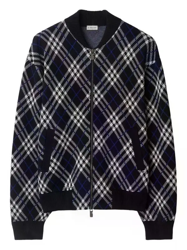 Burberry Checked Zip-up Sweatshirt - Blue