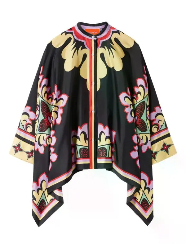 La DoubleJ Floral Print Cape - Black