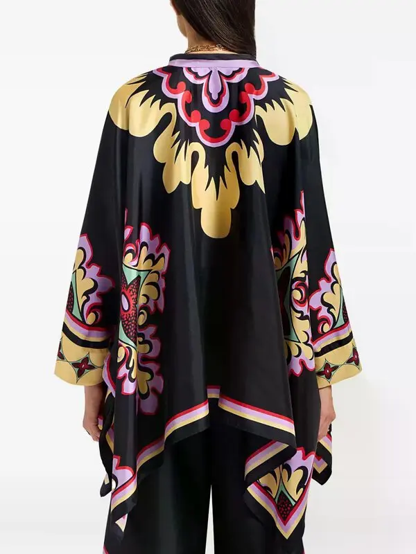 La DoubleJ Floral Print Cape - Black