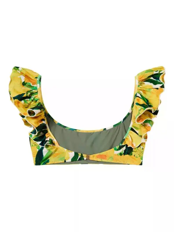La DoubleJ Floral Ruffled Bikini Top - Yellow