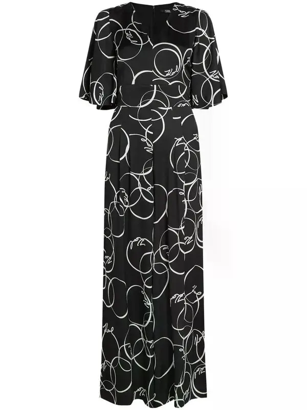 Karl Lagerfeld Circle-print Wide-leg Jumpsuit - Black