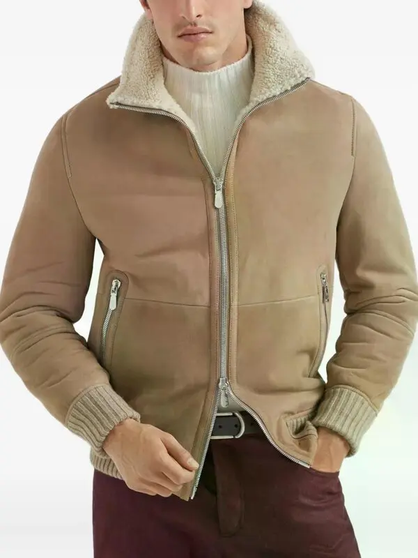 Brunello Cucinelli Shearling-collared Suede Jacket