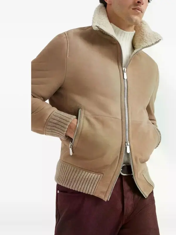 Brunello Cucinelli Shearling-collared Suede Jacket
