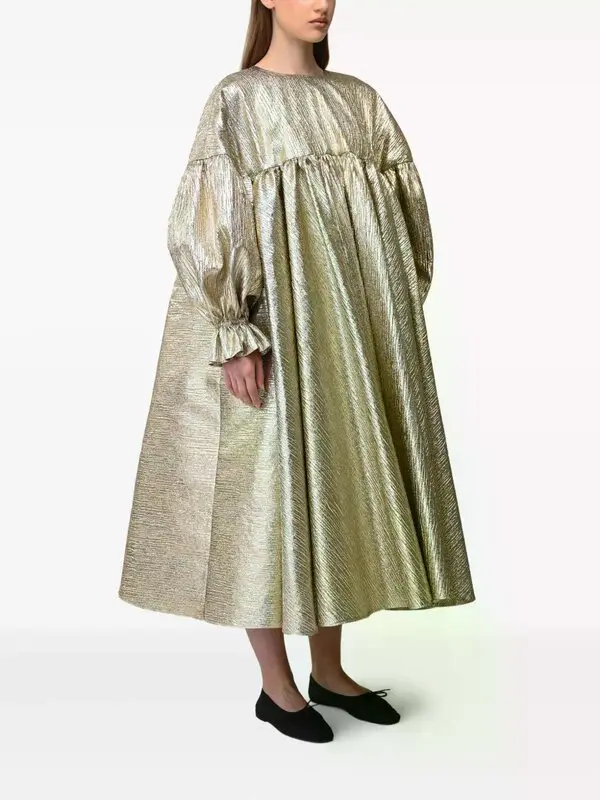 ANOUKI Metallic Pleated Midi Dress