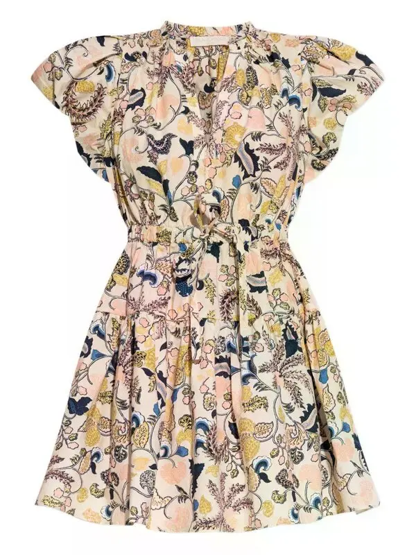 Ulla Johnson Floral-print Puff-sleeve Mini Dress - Neutrals