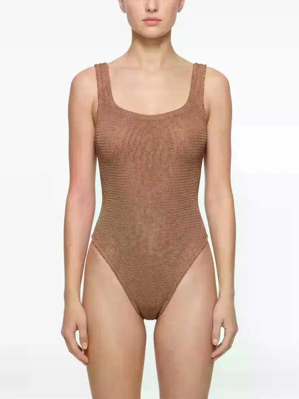 Hunza G Open-back Crinkled-finish Swimsuit - Brown