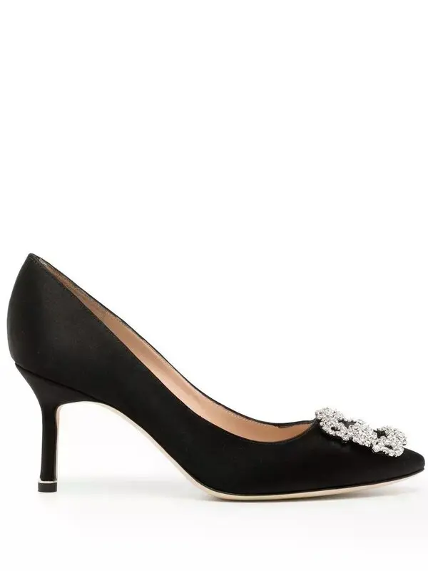 Manolo Blahnik Calf Leather 70mm Hangisi Crystal-buckle Pumps