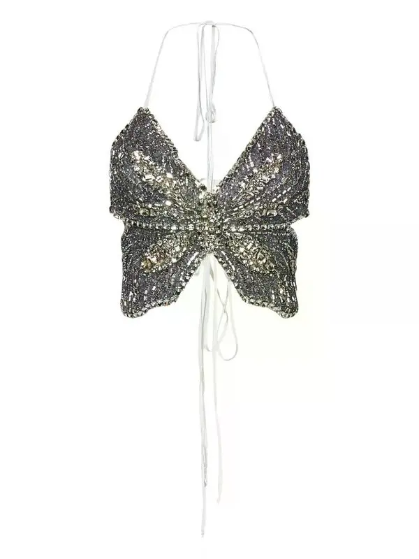 ROOM76 Sequin Embellished Butterfly Halter Top - Silver