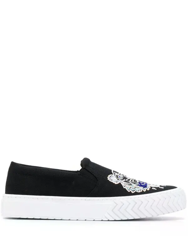 Kenzo Embroidered Tiger Slip-on Sneakers - Black
