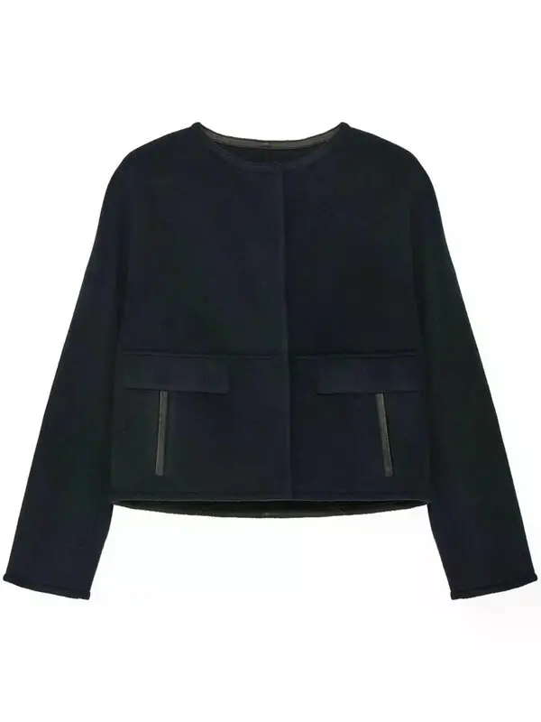 YVES SALOMON Wool-cashmere Jacket With Leather Trim - Blue