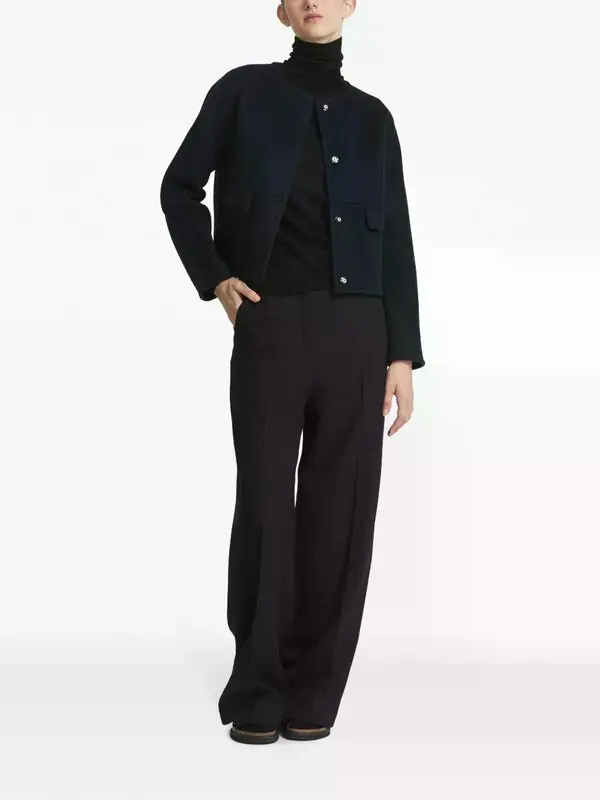 YVES SALOMON Wool-cashmere Jacket With Leather Trim - Blue