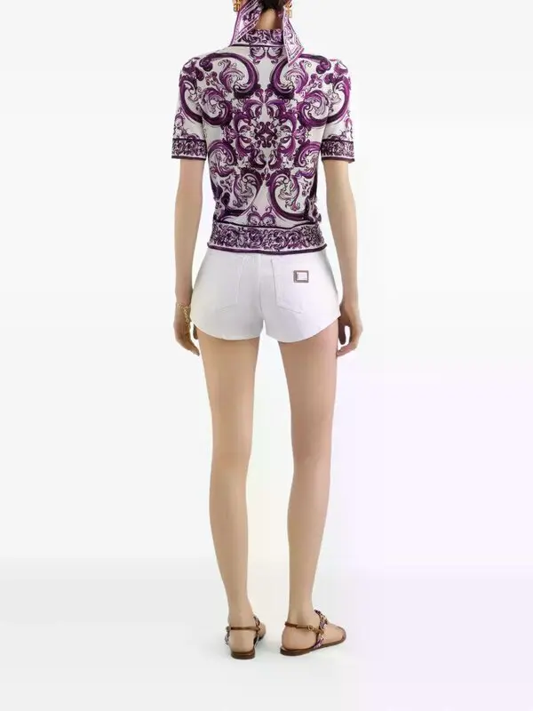 Dolce & Gabbana Majolica-print Silk Polo Top