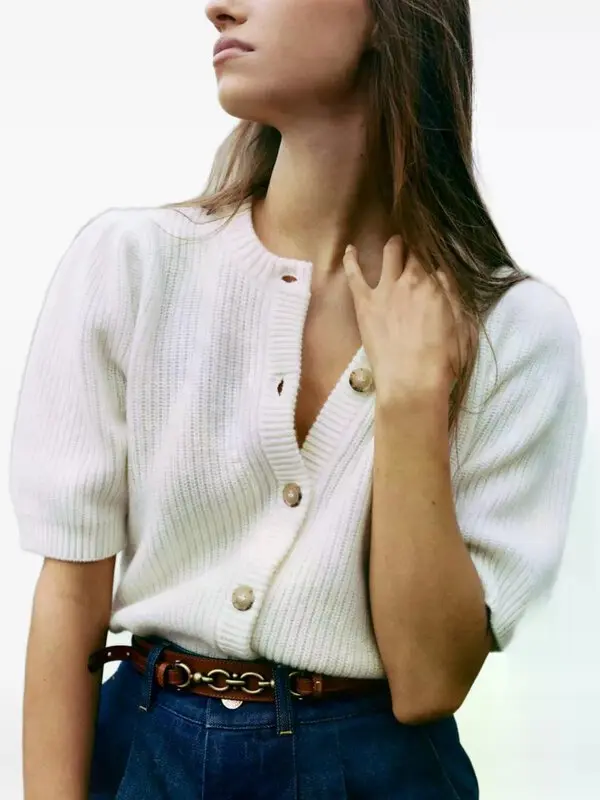 FRAME Ribbed Short-sleeve Cardigan