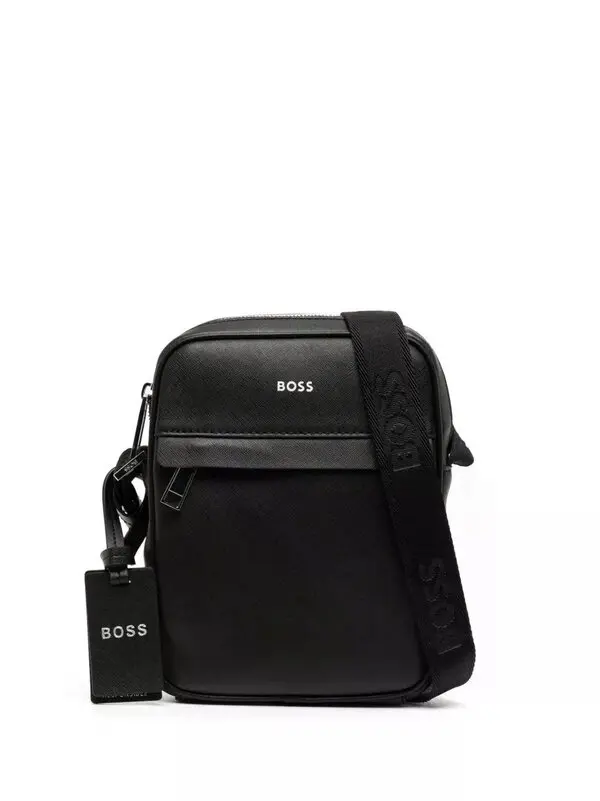 BOSS Leather Messenger Bag - Black