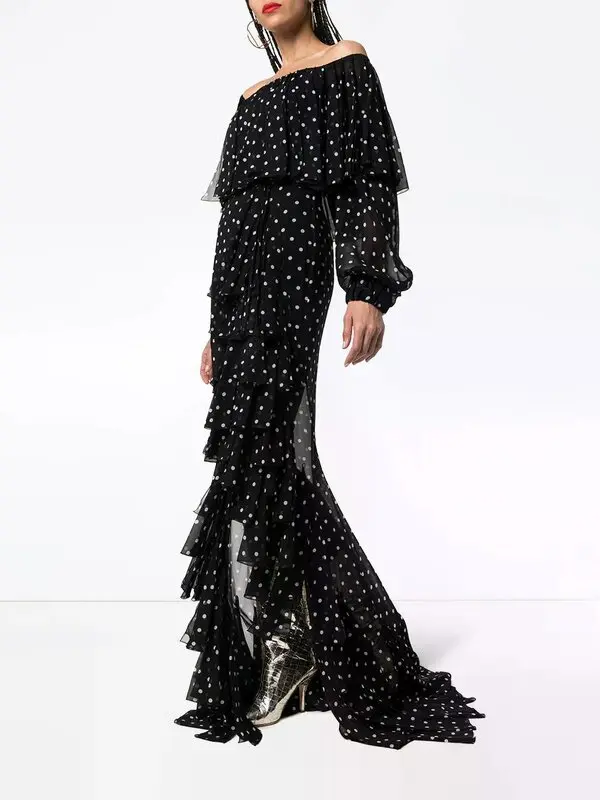 Balmain Off-the-shoulder Polka-dot Gown