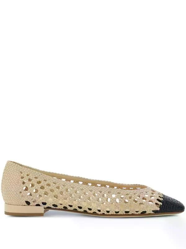FRANCESCO RUSSO Open-weave Leather Ballerina Flats - Neutrals