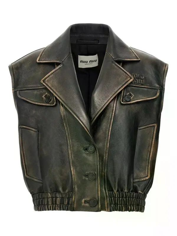 Miu Miu Leather Cropped Gilet