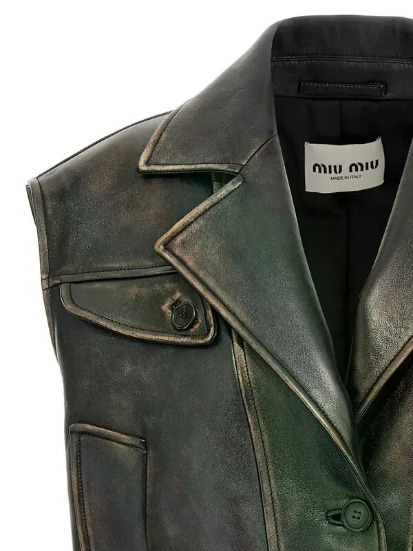 Miu Miu Leather Cropped Gilet