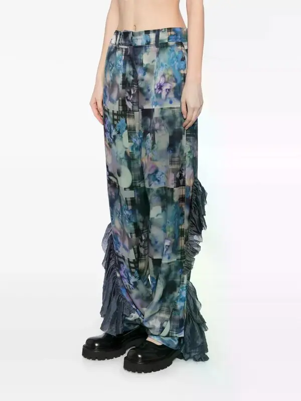 Collina Strada Graphic-print Trousers With Ruffle Detailing