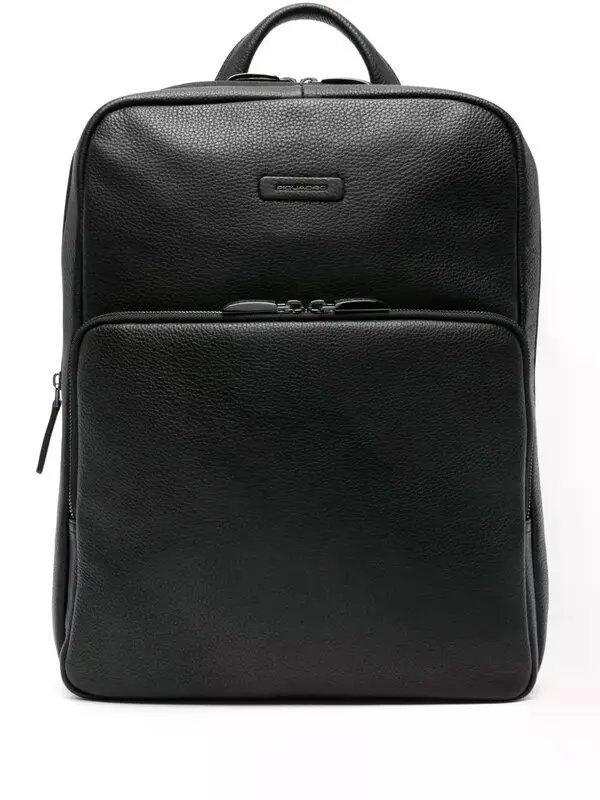 PIQUADRO Logo-patch Leather Backpack - Black