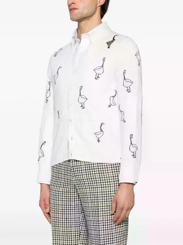 Thom Browne Pattern-intarsia Virgin Wool Cardigan - White
