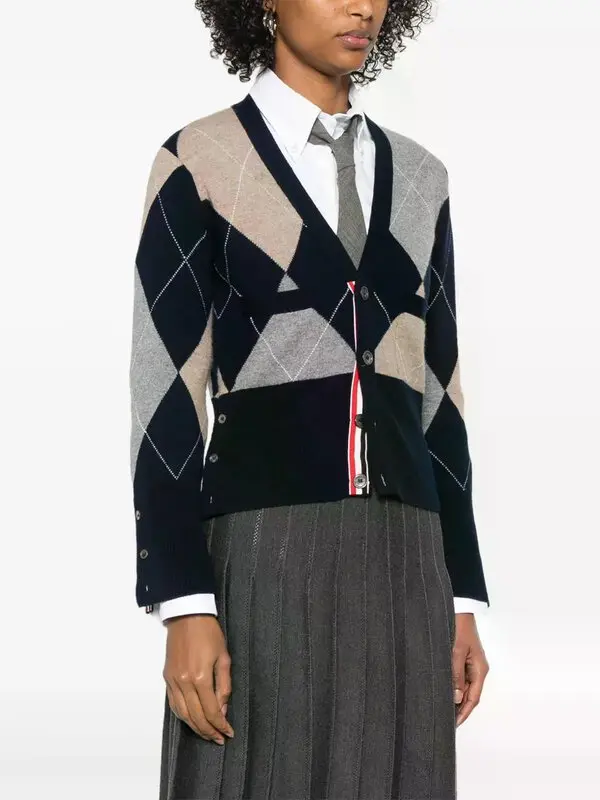 Thom Browne Argyle Intarsia Cashmere Cardigan