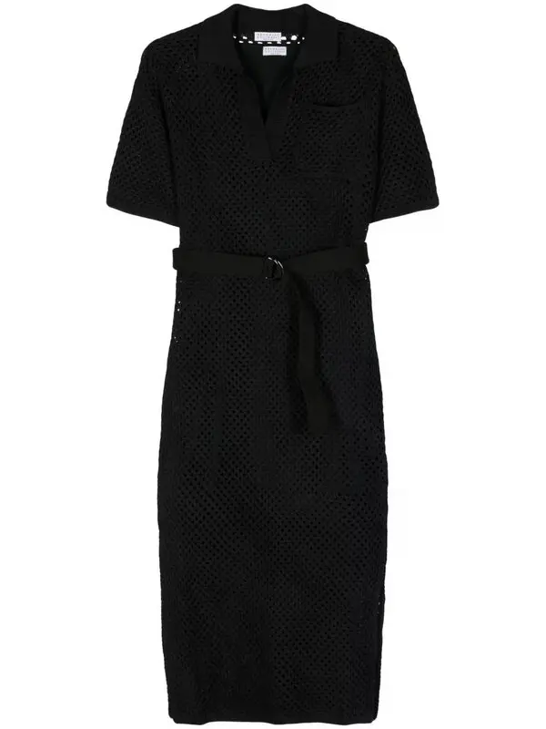 Brunello Cucinelli Belted Crochet Midi Dress