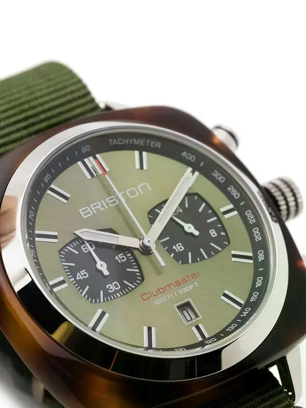 BRISTON Chronograph Watch With Tortoiseshell Acetate Case And Nato Strap - Silver
