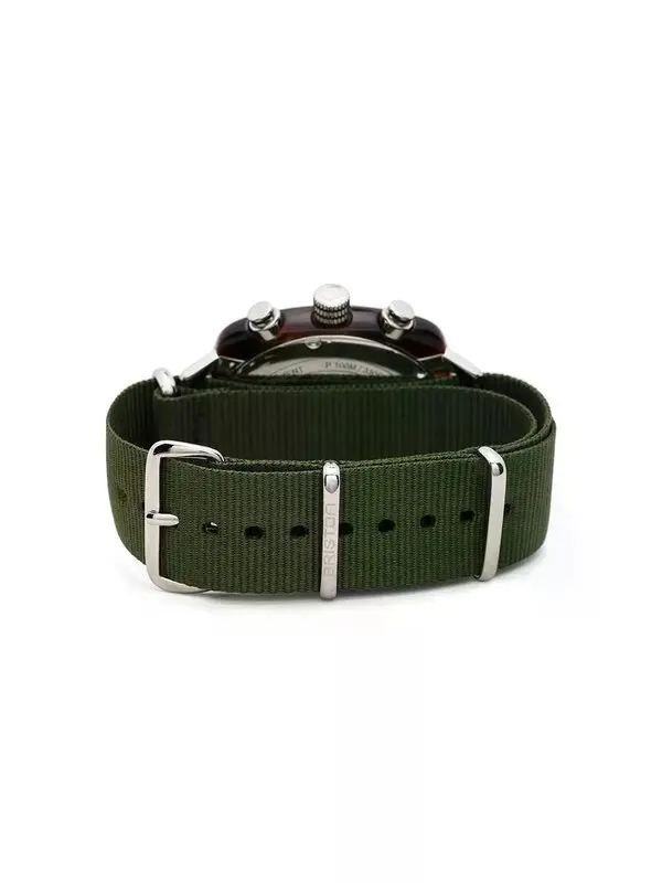 BRISTON Chronograph Watch With Tortoiseshell Acetate Case And Nato Strap - Silver