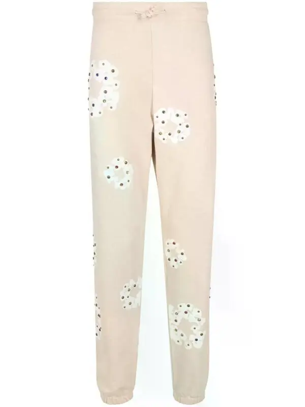 DENIM TEARS Rhinestone Cotton Wreath-print Track Pants - Neutrals
