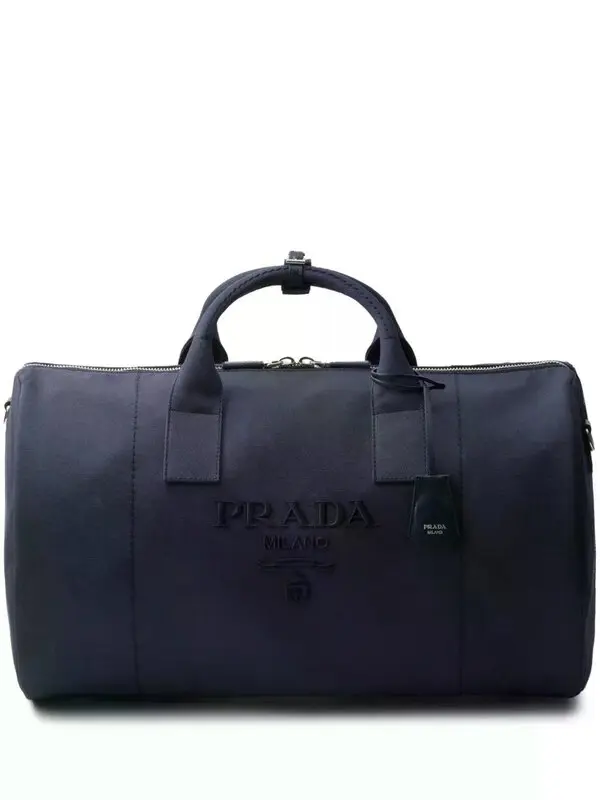 Prada Embossed Logo Canvas Duffle Bag - Blue