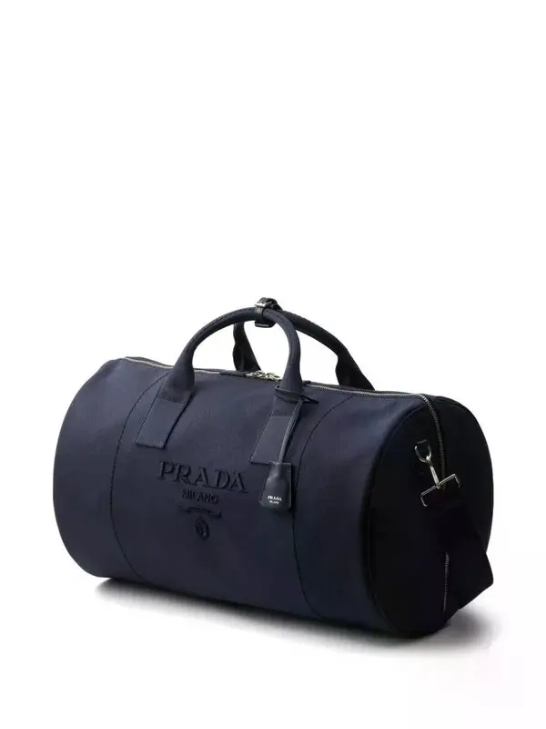 Prada Embossed Logo Canvas Duffle Bag - Blue