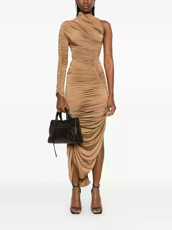 MUGLER Asymmetric Ruched Maxi Dress