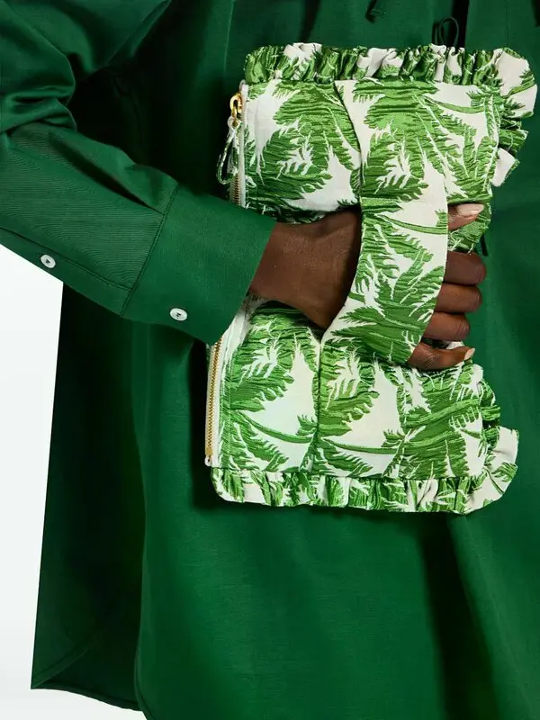 La DoubleJ Ruffled Palm-print Clutch
