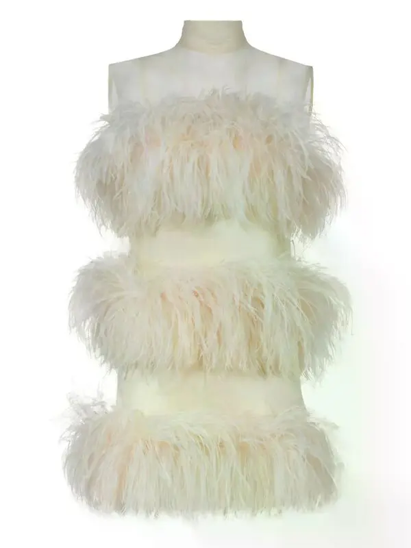 TALLER MARMO Mini Divine Feathered Dress - Neutrals